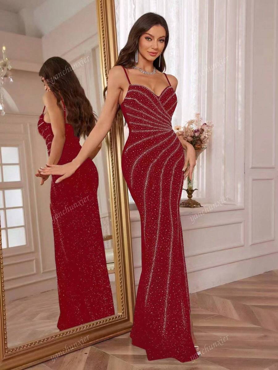 Women's Elastic Shiny Fabric Open Shoulder Adjustable Strap Waist ...