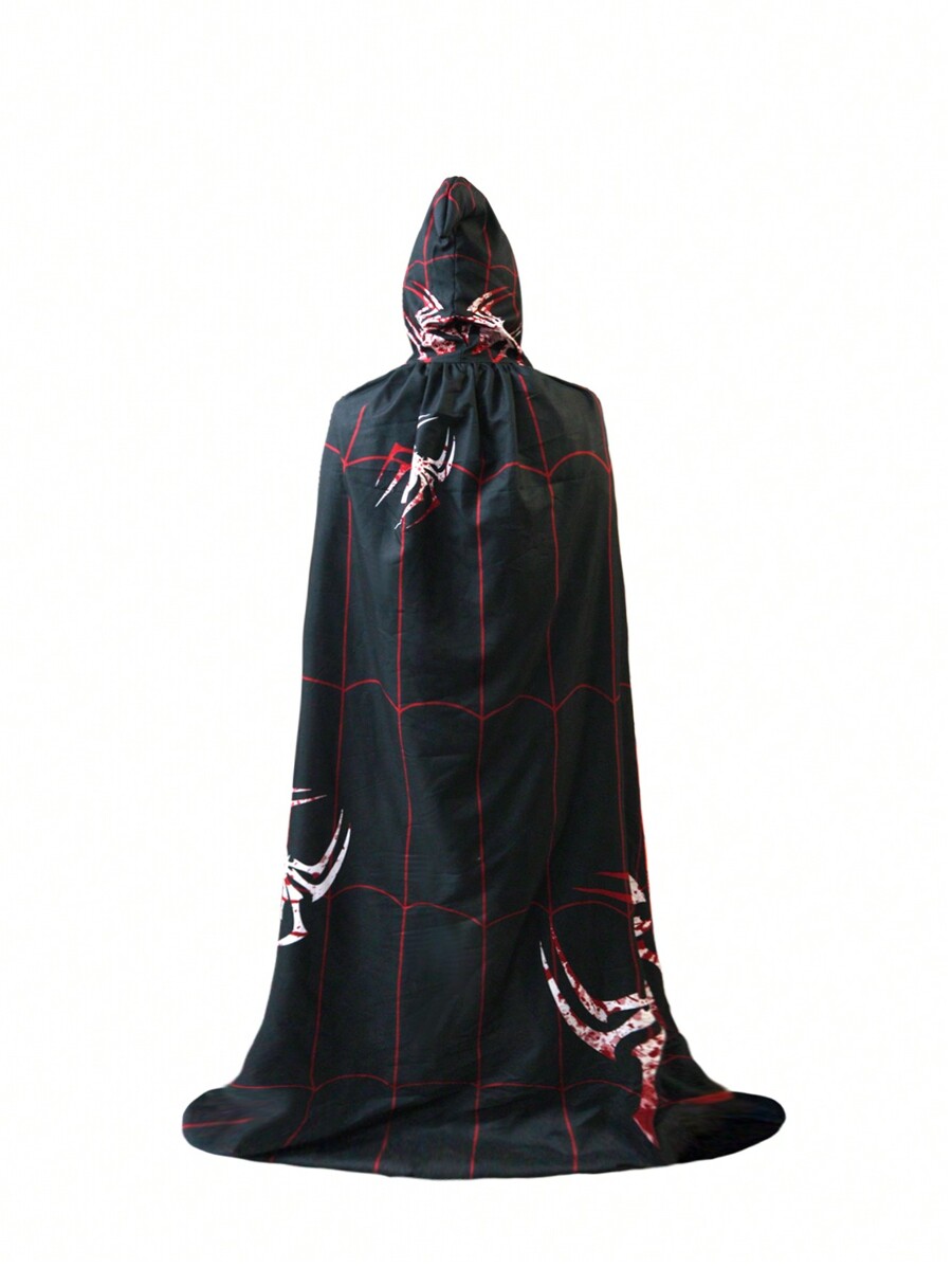 Spider Web Print Halloween Hooded Cape Cloak Cosplay Cloak & Witch ...