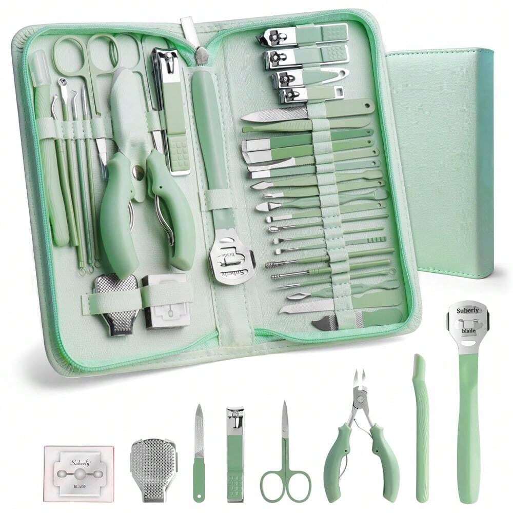 35pcs Professional Mint Green Nail Clippers Kit Ultra Sharp Fingernail ...