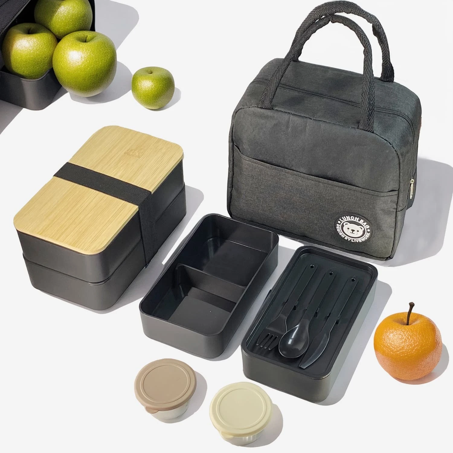 2-Layer/3-Layer Bento Lunch Box Set With Insulated Bag, Includes ...