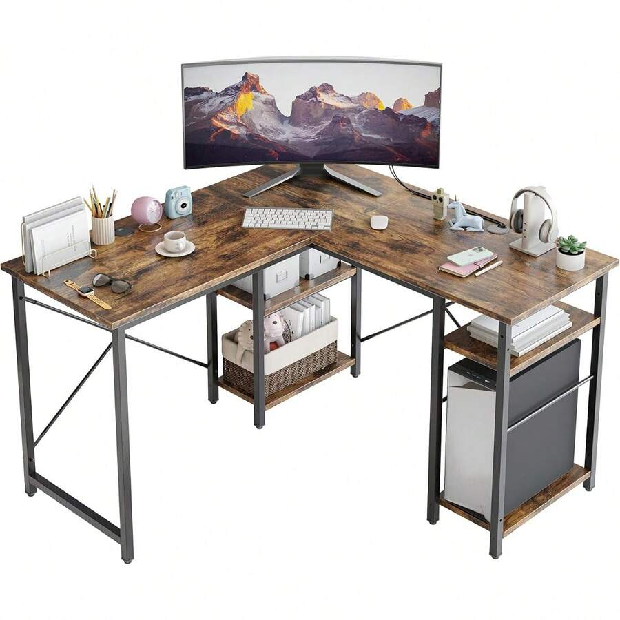 192CM Reversible L Shaped Desk With Shelves 120CM Industrial Corner ...