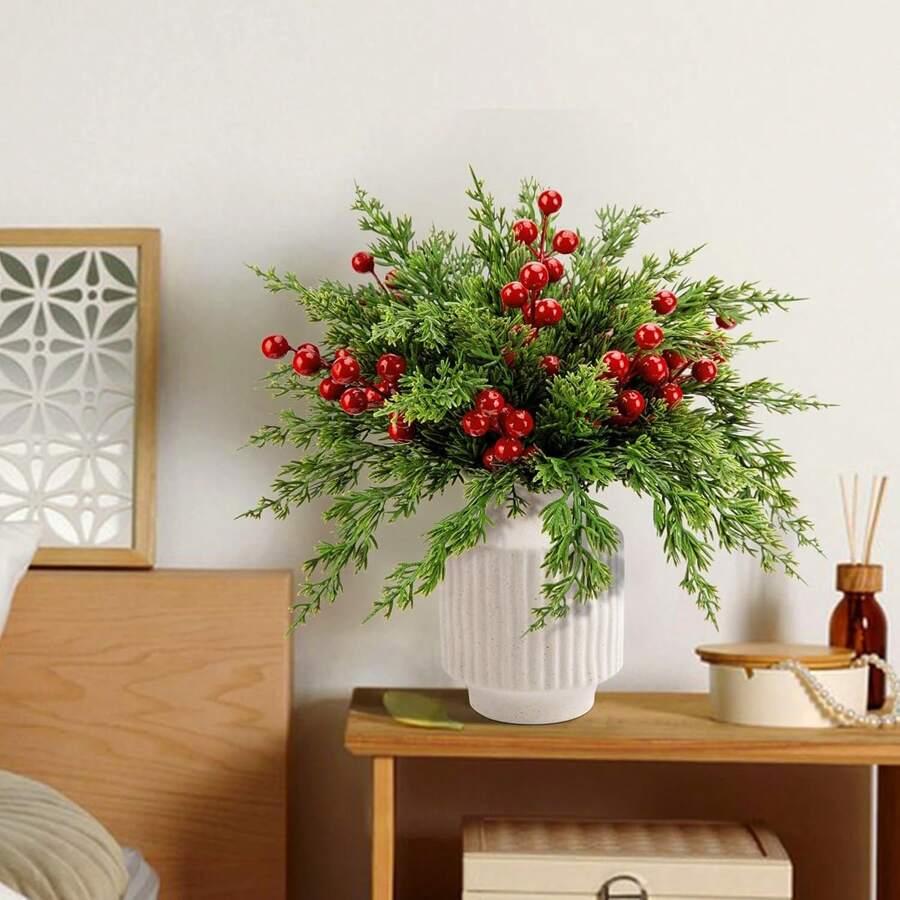 Artificial Holly Berries, Mini Fake Berries Decor On Wire For Christmas ...
