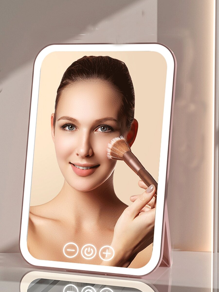 Espelho de maquiagem iluminado tricolor LED de mesa, espelho de penteadeira portátil dobrável ...