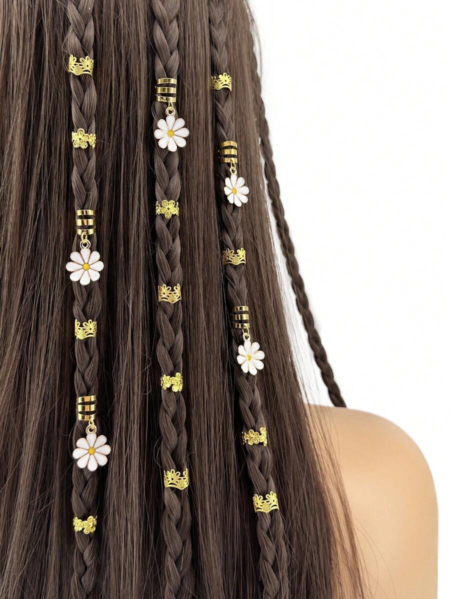 25pcs Alloy Daisy Flower Braid Hair Clips, Y2K Punk Hip Hop Decorative ...