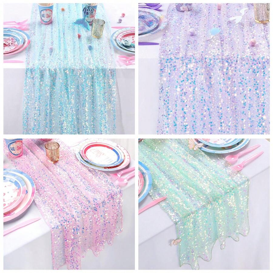 1pc Shimmering Mermaid Rainbow Glitter Tablecloth/Table Runner ...