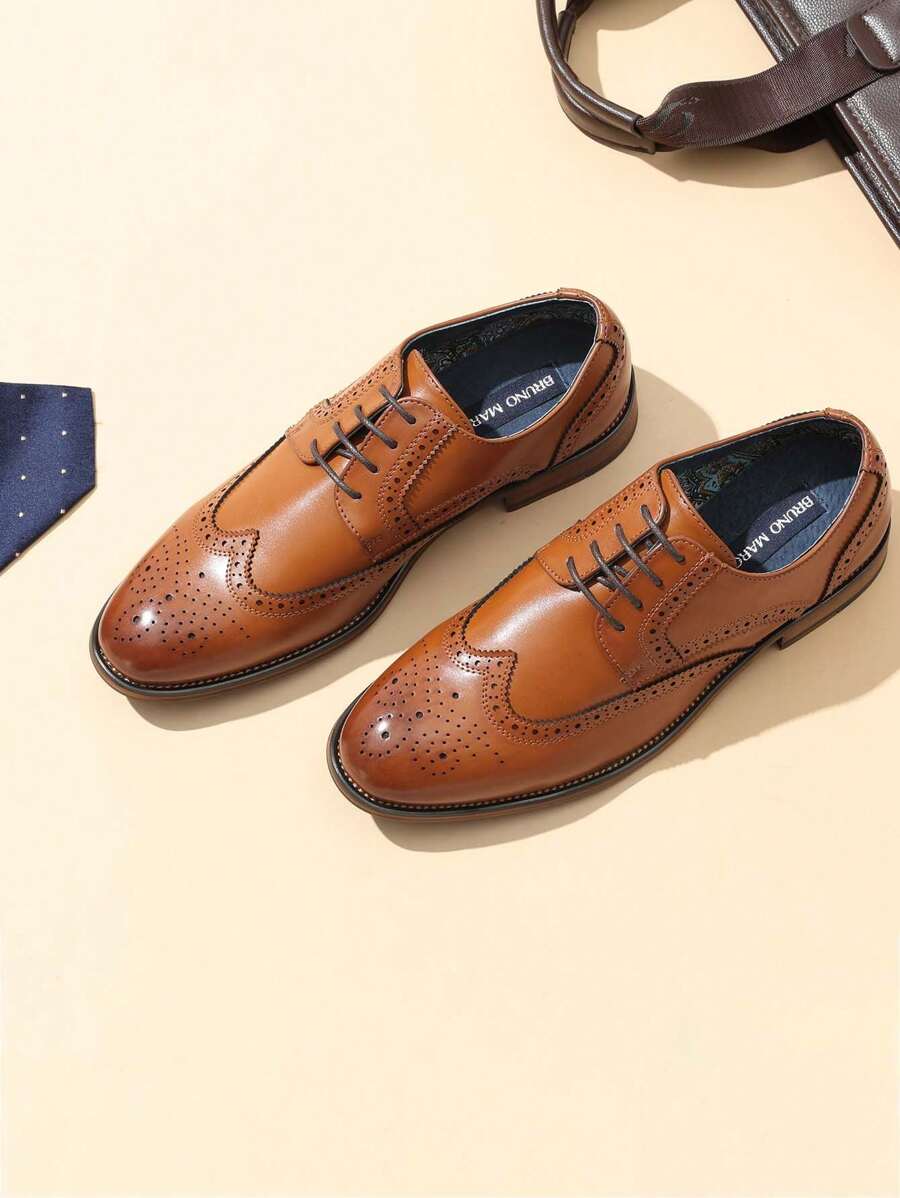 Men's Black Classic Brogue Wing Tip Lace Up Soft Round Toe Oxfords ...