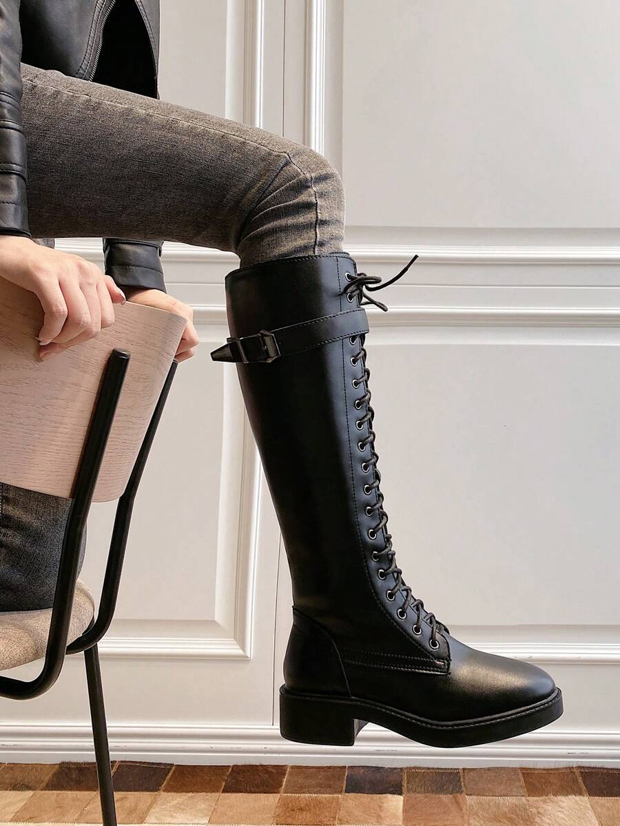 Women Over The Knee Boots 2024 Fall Winter New Arrival Lace Up Knight ...