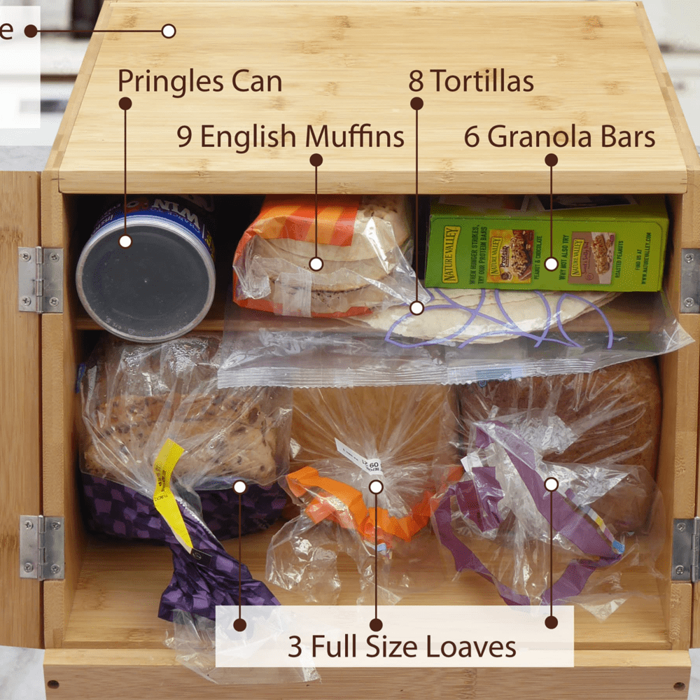 Extra Large Two Door Bamboo Bread Box - Store 3 Loaves + 50 Tortillas ...