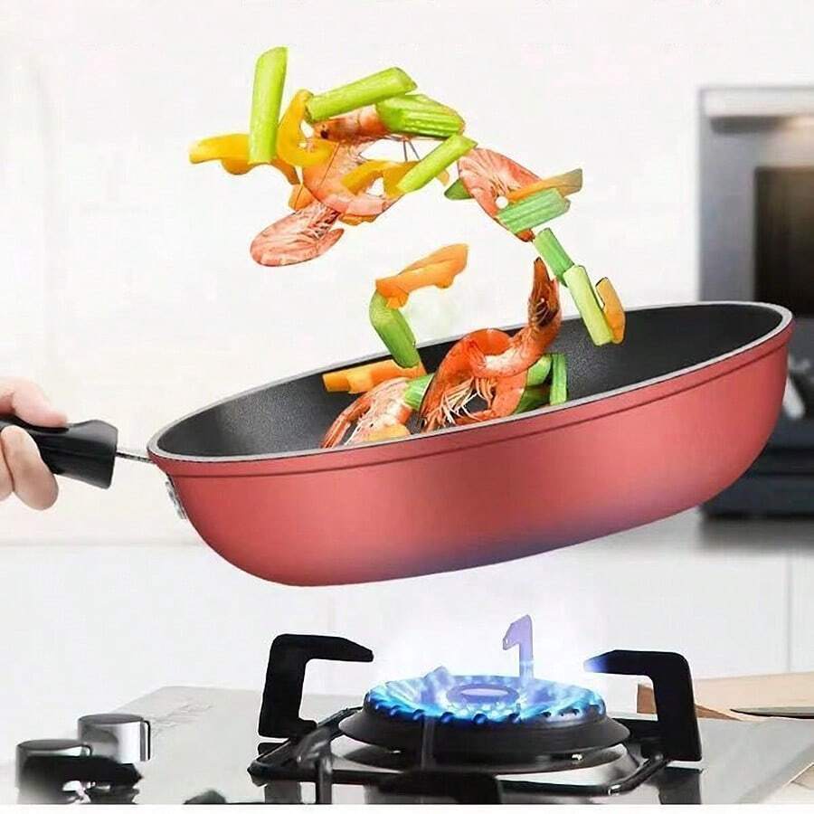 Red Non-Stick Frying Pan, Suitable For Induction Cooktop, Gas Stove ...