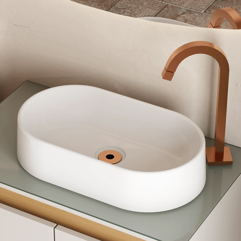 Oval Countertop Bathroom Sink Countertop Overlay Synthetic Marble ...