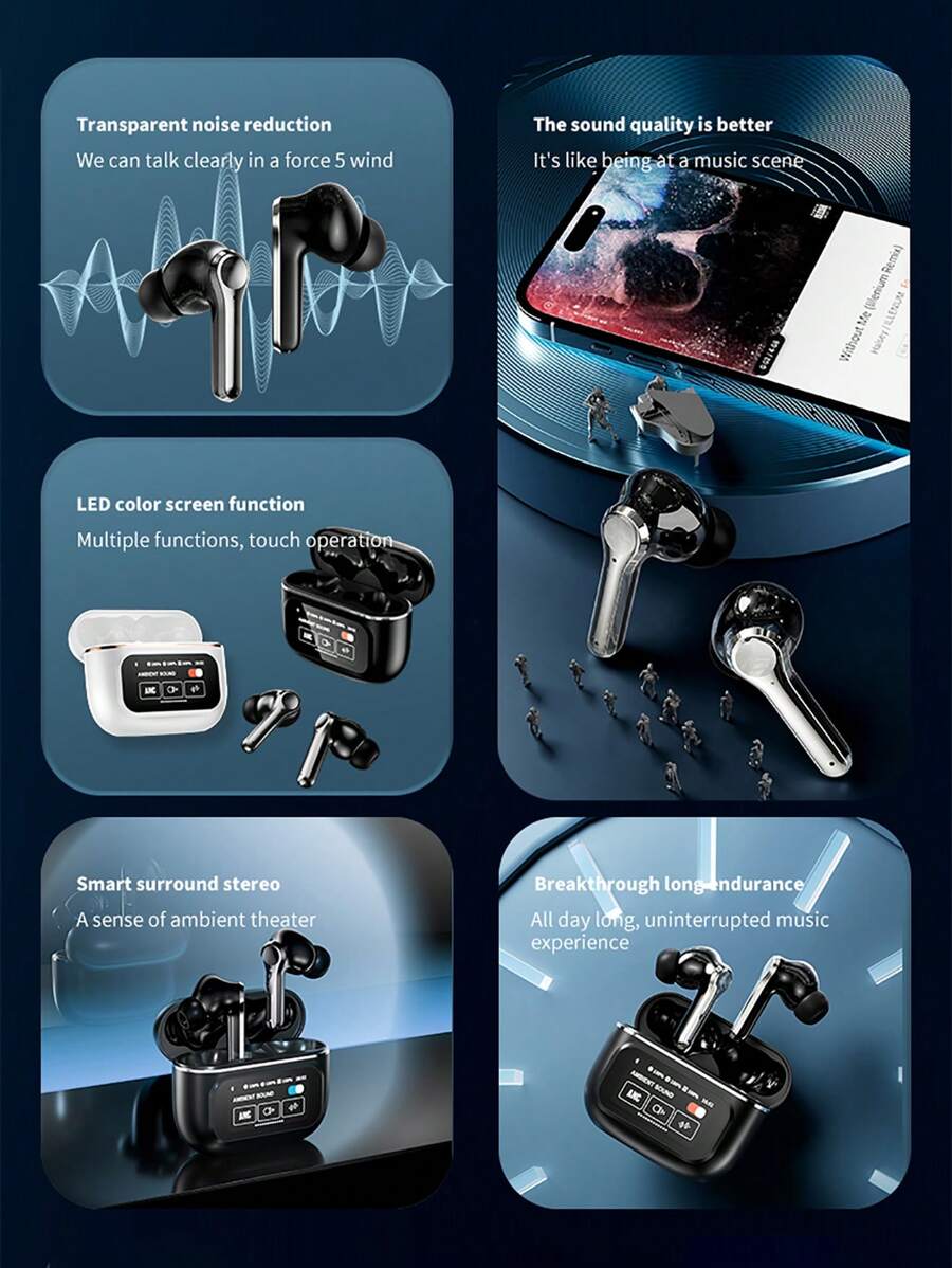 Touch Screen ANC Active Noise Cancellation Wireless Earphone TWS ...