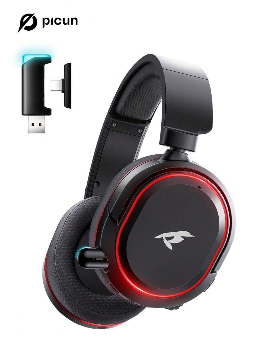 Picun G2 2.4Ghz Dongle & Wireless 5.3, Wireless Gaming Headset With ...
