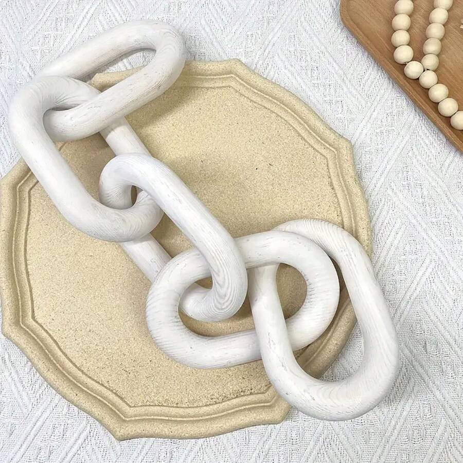 1pc, Rustic Wooden Chain Link Decor, Hand Carved Boho Table & Shelf ...