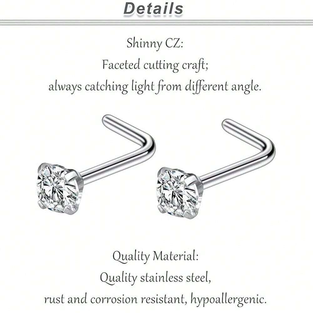20G Nose Rings Studs Hypoallergenic Stainless Steel Nose Studs Silver Nose Nostril Piercing ...