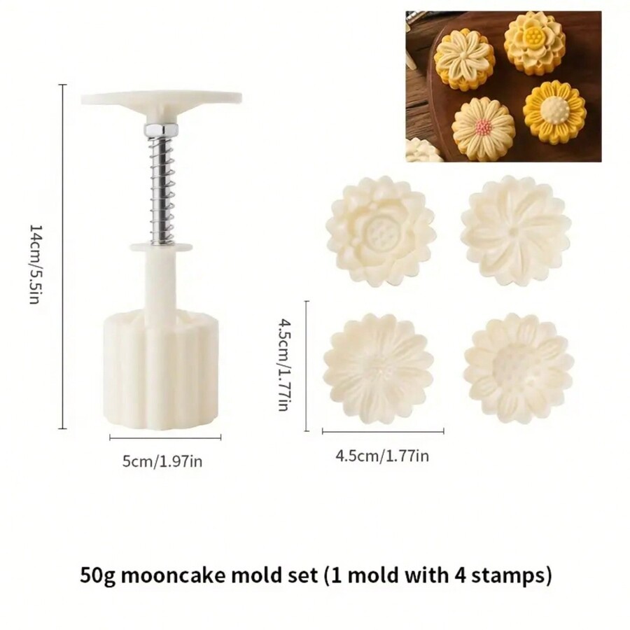4-in-1 Floral Moon Cake & Pastry Mold Kit - DIY Handpersontwerp met ...