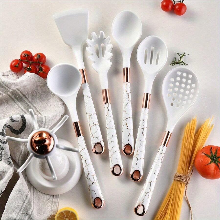 Silicone Kitchenware 7-Piece Set With Storage Rack, Cooking Spoon ...