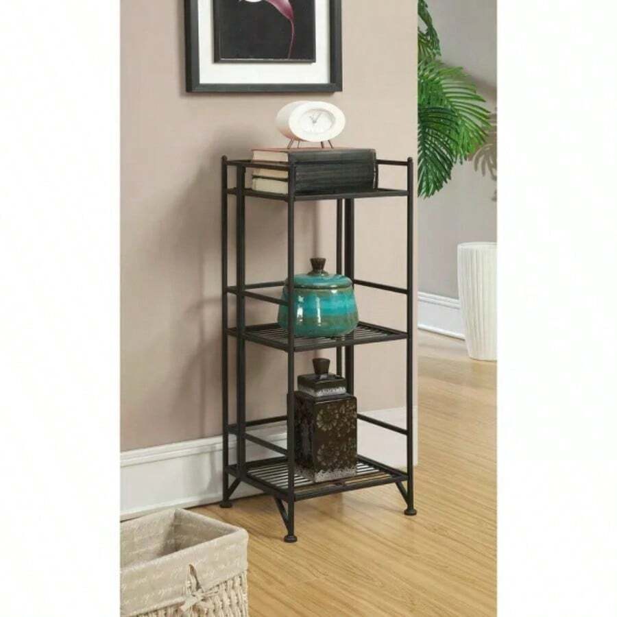 3-Layer Folding Metal Rack - 32.5 Inches Black, A Good Helper For Home ...