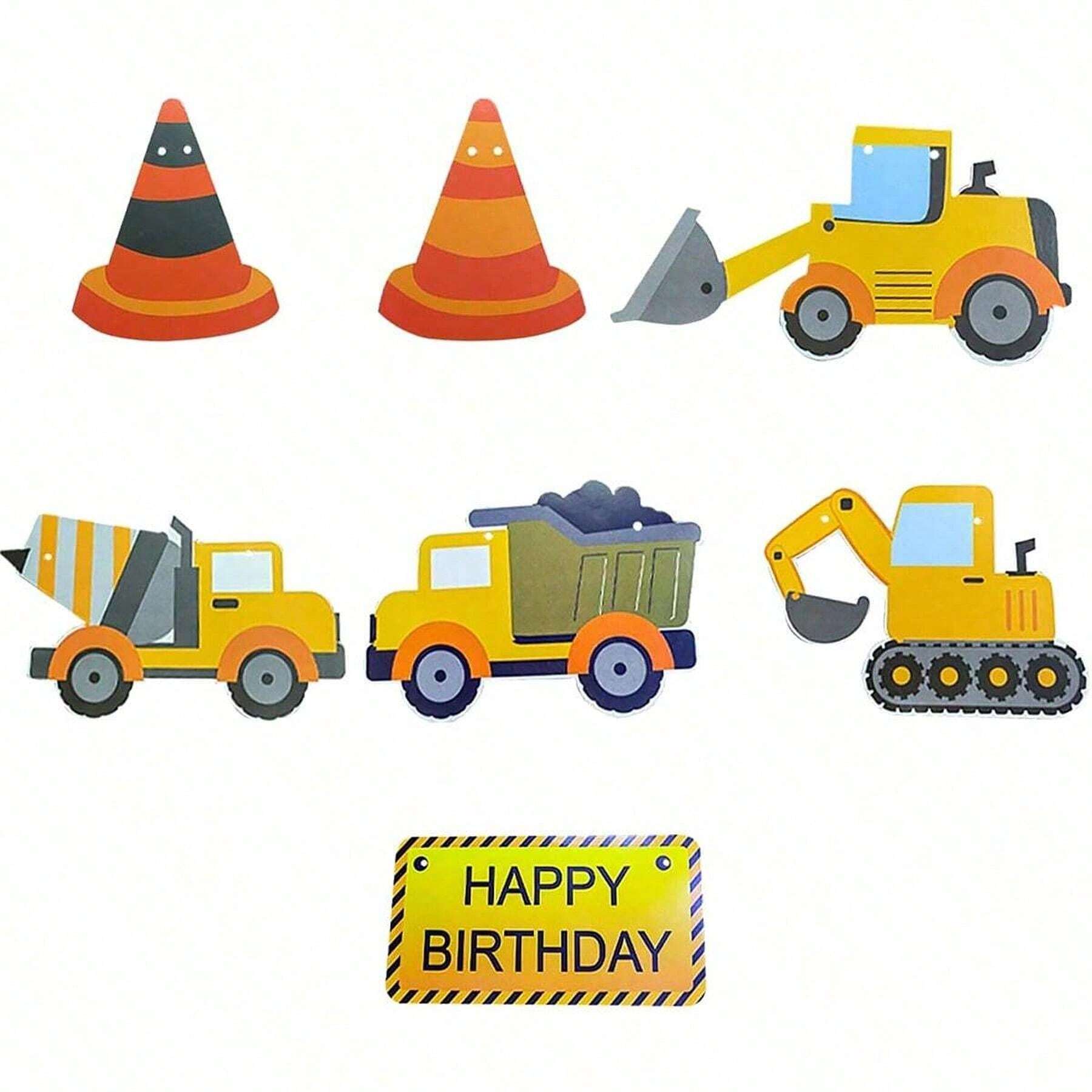 1 Pack Construction Vehicle Themed Happy Birthday Banner, Include ...