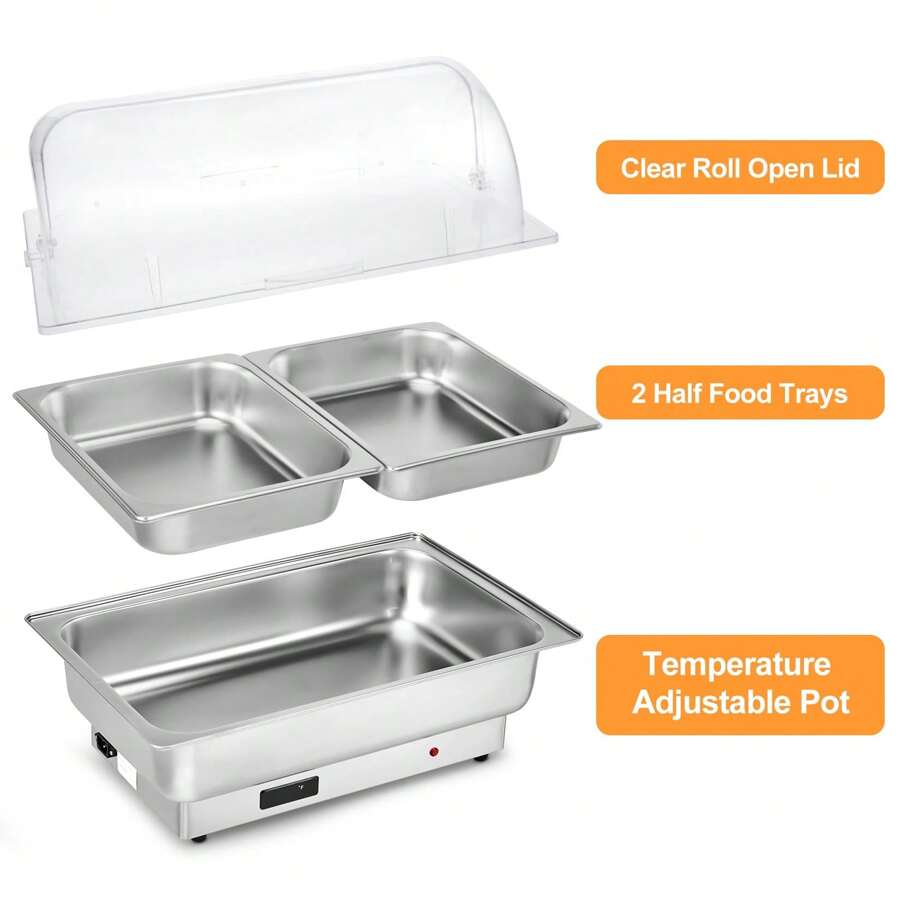 9QT Electric Chafing Dish With Temperature Control,Roll Top Stainless ...
