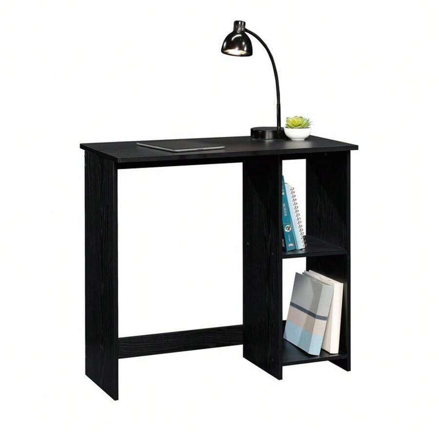 Small Space Writing Desk With 2 Shelves In True Black Oak Finish ...