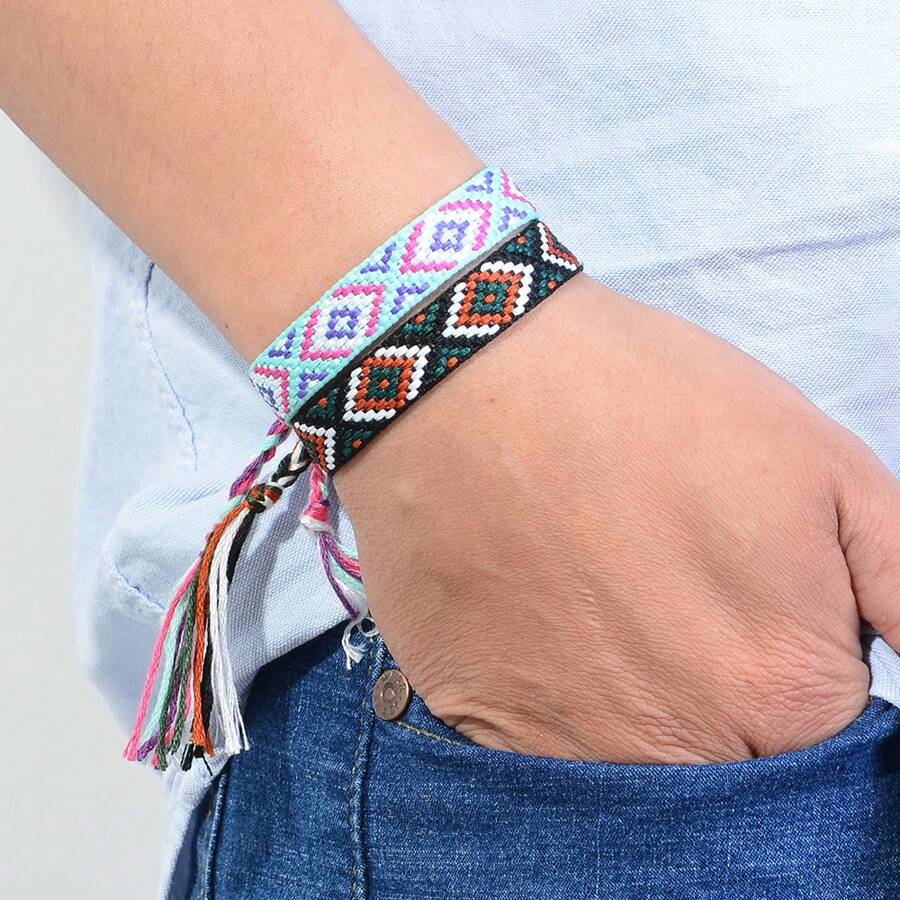 12Pcs Bohemia Nepal Woven Friendship Bracelets Adjustable String ...
