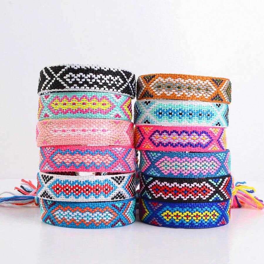 12Pcs Bohemia Nepal Woven Friendship Bracelets Adjustable String ...