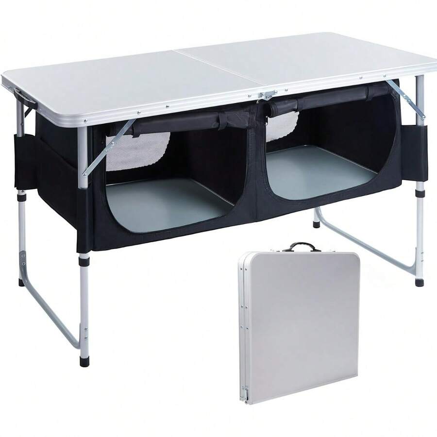 Folding Table Camping With Storage, Aluminum Composite Desktop ...
