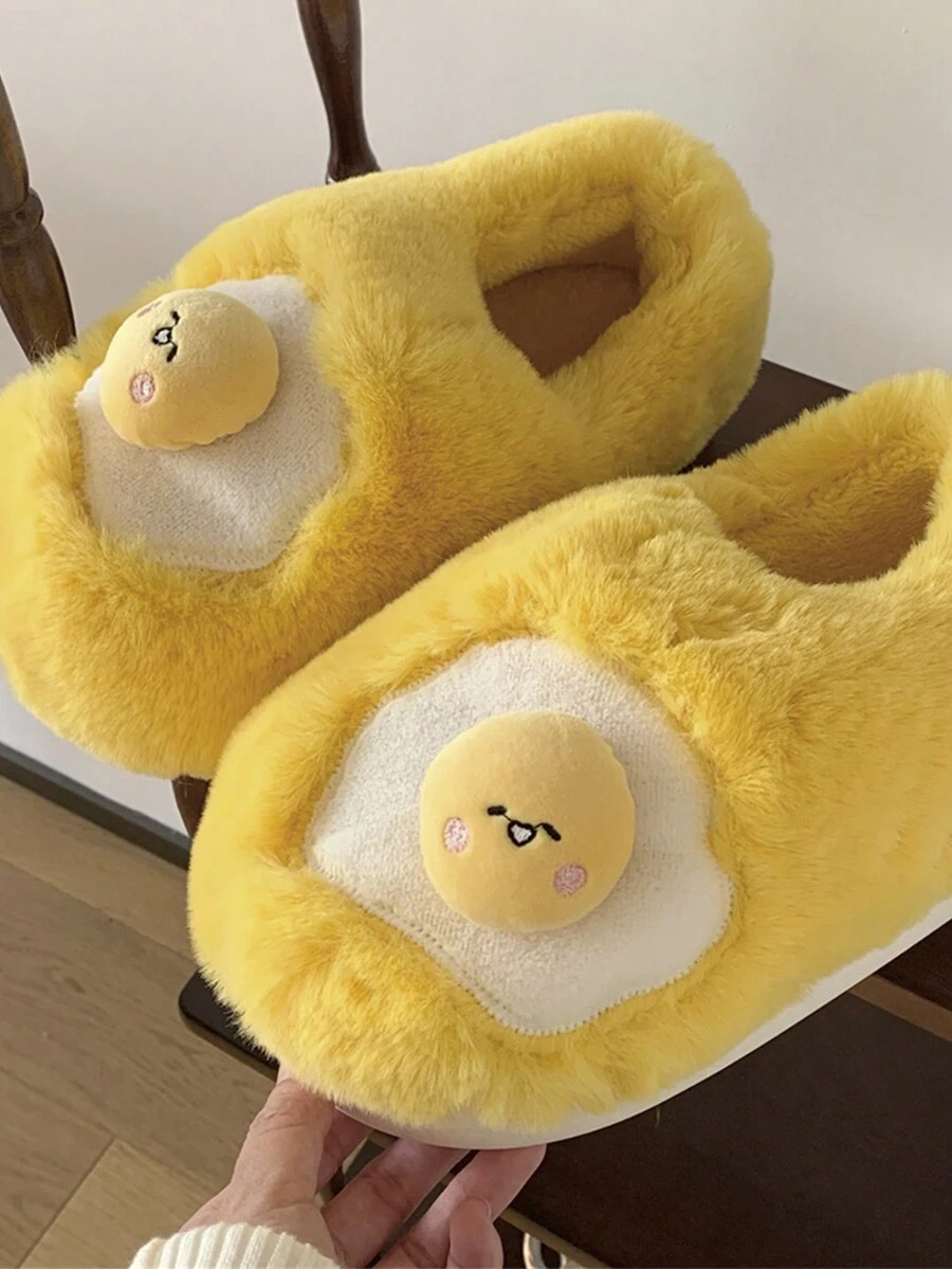 Warm Indoor Soft Sole Slippers, Women Winter Fluffy Yellow Plush Goose ...