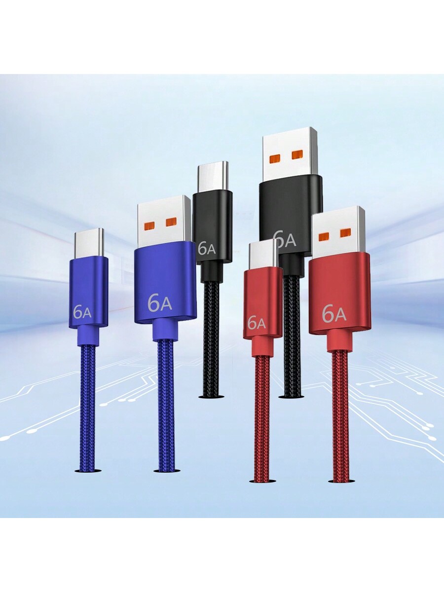 Cable de datos trenzado USB Tipo-C de carga rápida súper de 66W 6A compatible con teléfonos ...
