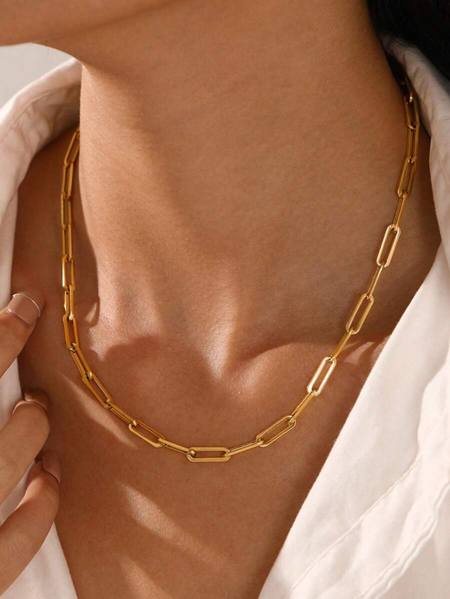 1pc Minimalist Paperclip Necklace, Simple Stainless Steel Non-Fading ...