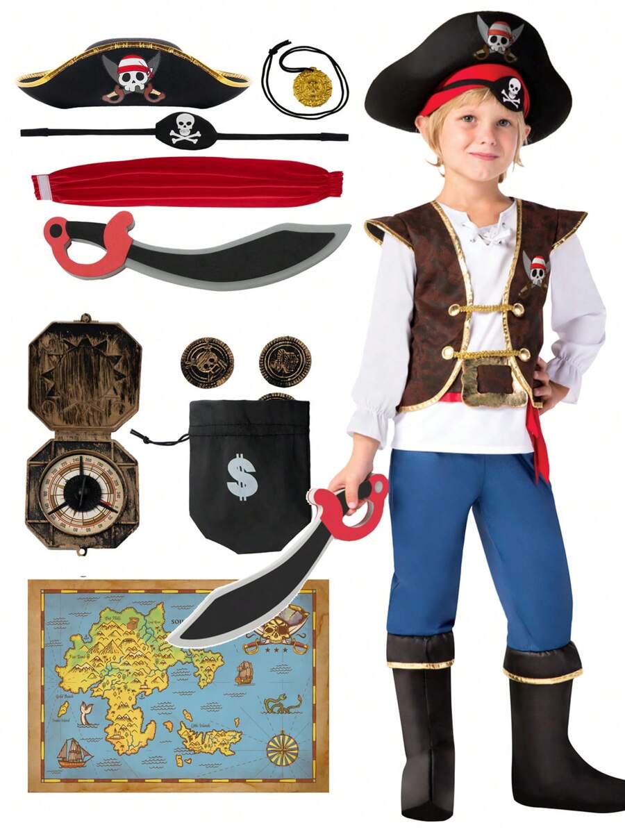 Joyfy Boys Pirate Halloween Costume For Kids Deluxe Costume Set Prom ...