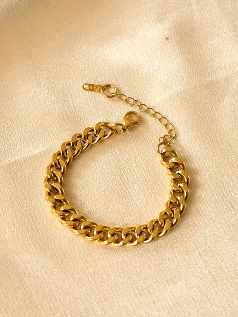1pc Fashion Stainless Steel Link Chain Bracelet, 1mm Thick Hip Hop ...