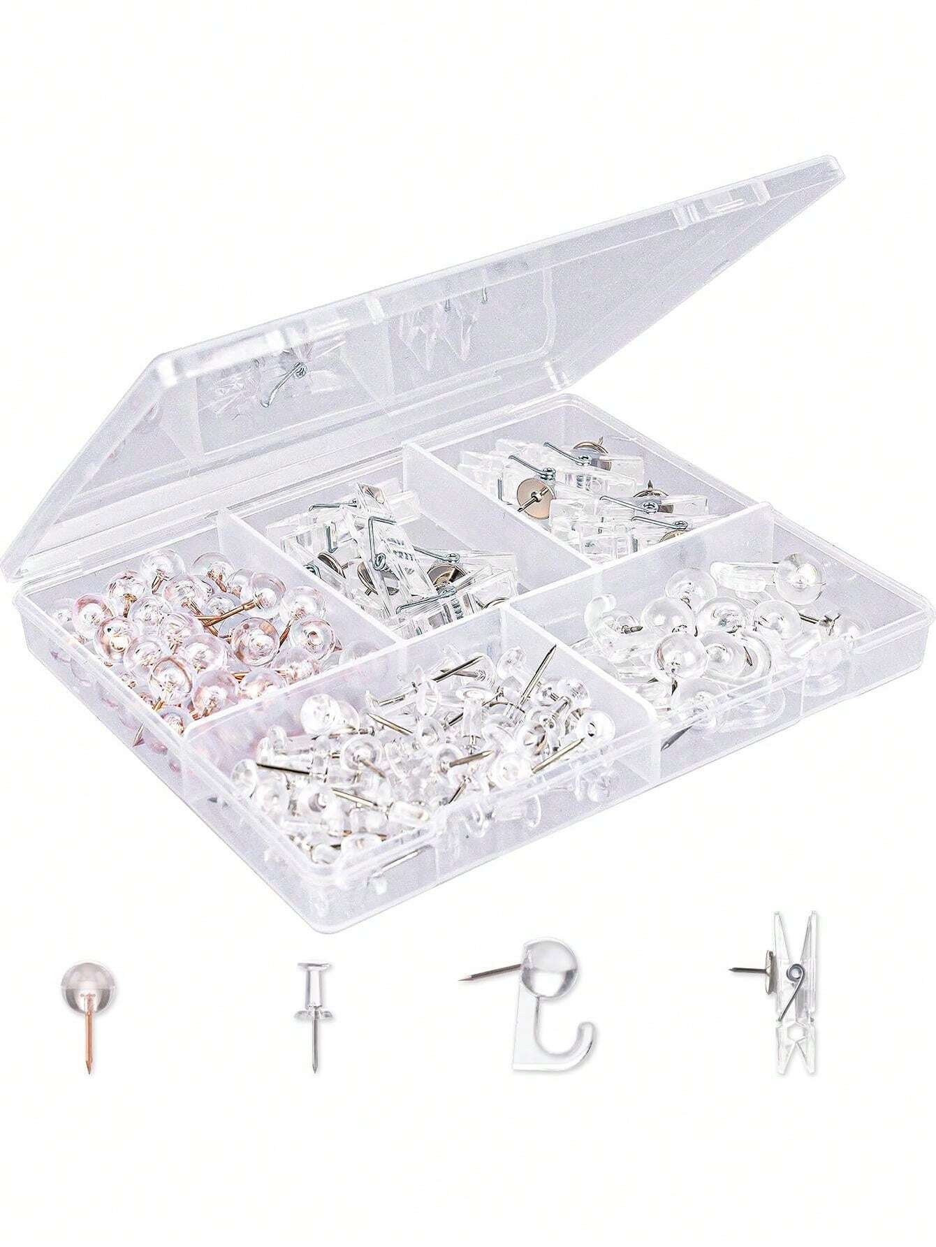 Juego de chinchetas, 122 unidades de chinchetas transparentes para ...