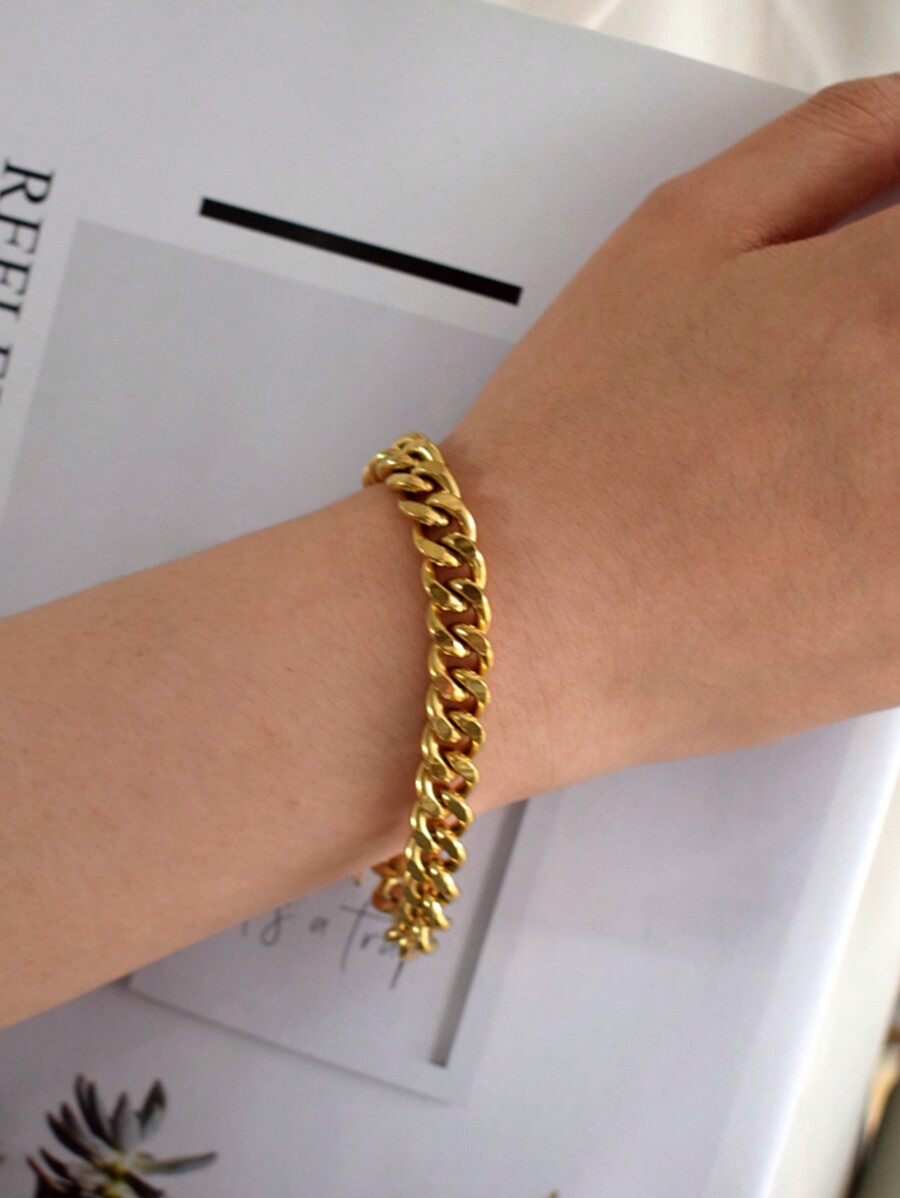 1pc Fashion Stainless Steel Link Chain Bracelet, 1mm Thick Hip Hop ...