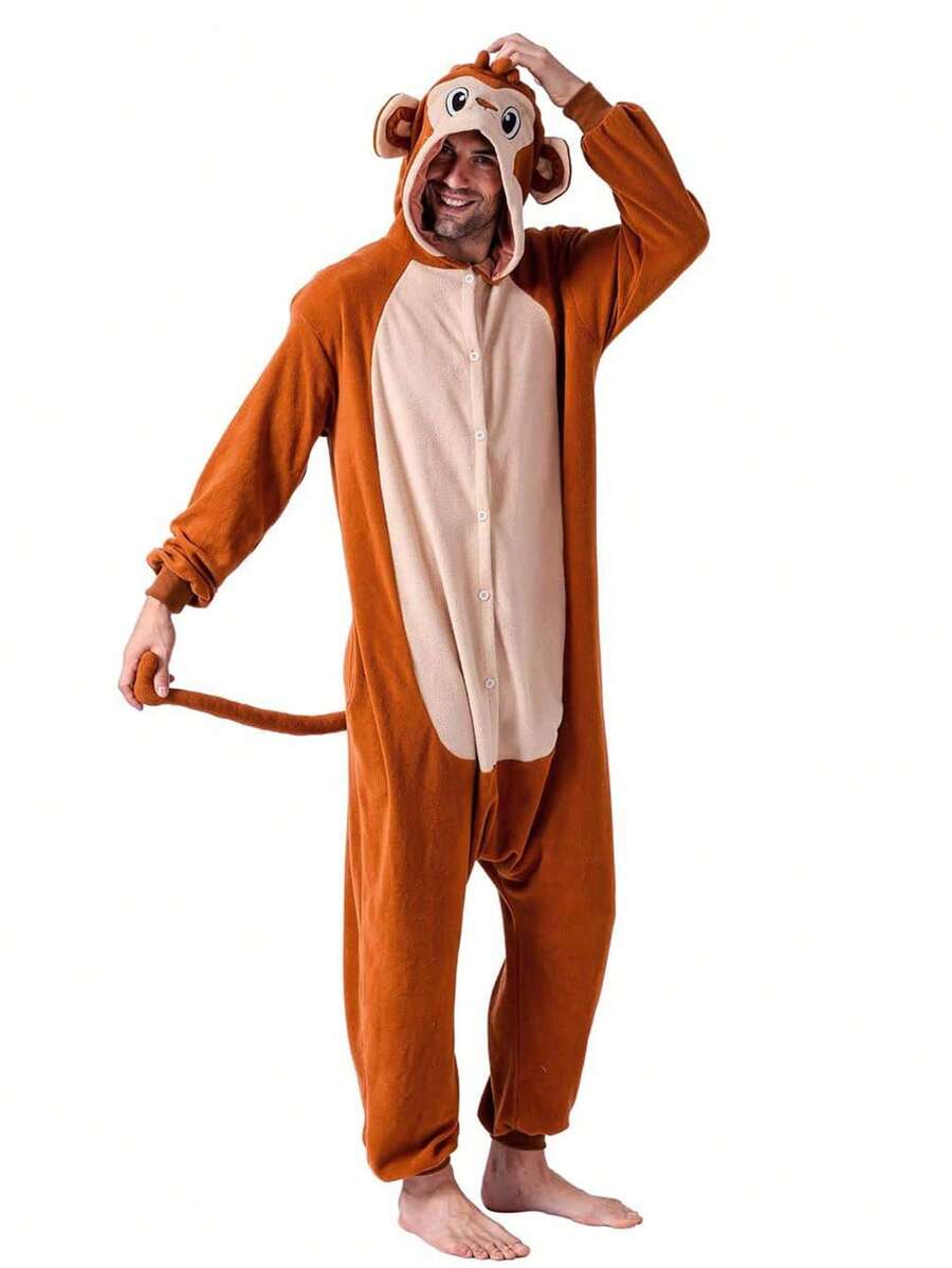 SYNCFUN Halloween Costume Unisex Adult Monkey Pajama Plush Monkey ...