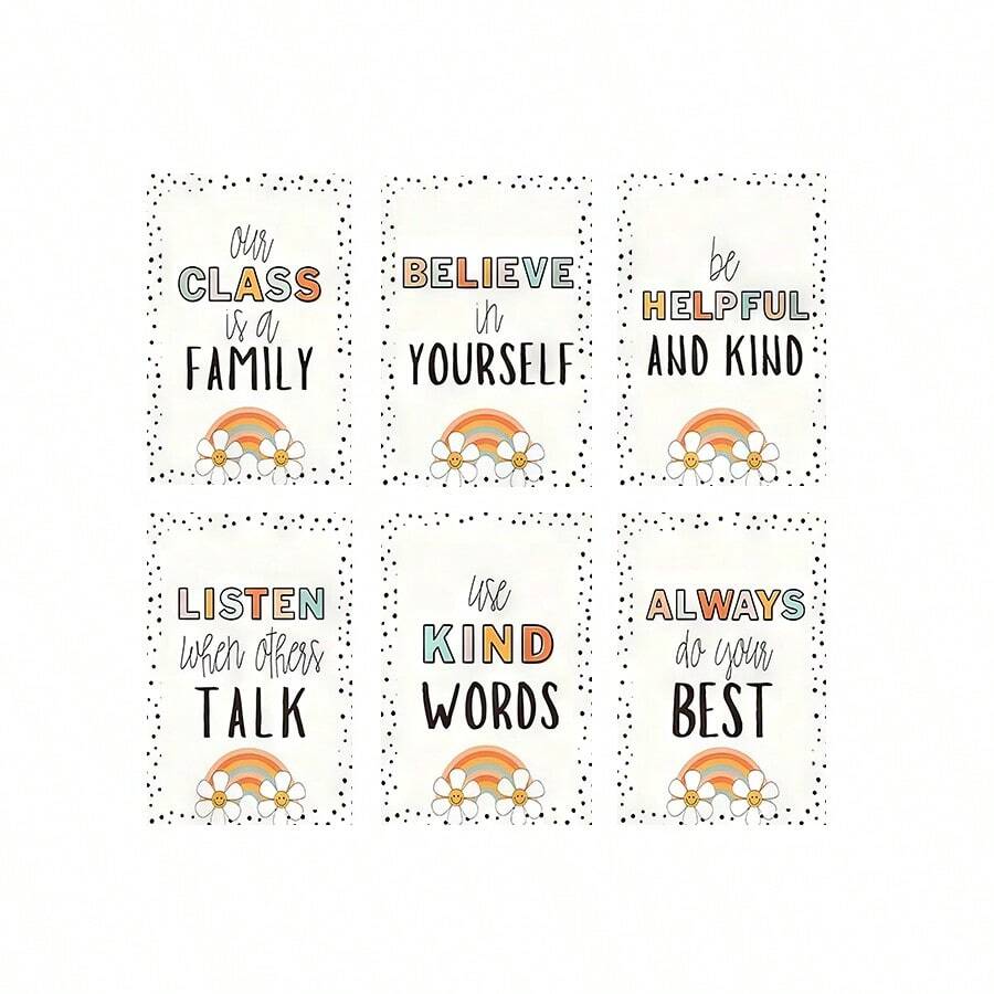 Unframed Boho Classroom Rules Poster 6pcs - Laminated, Classroom Rules ...