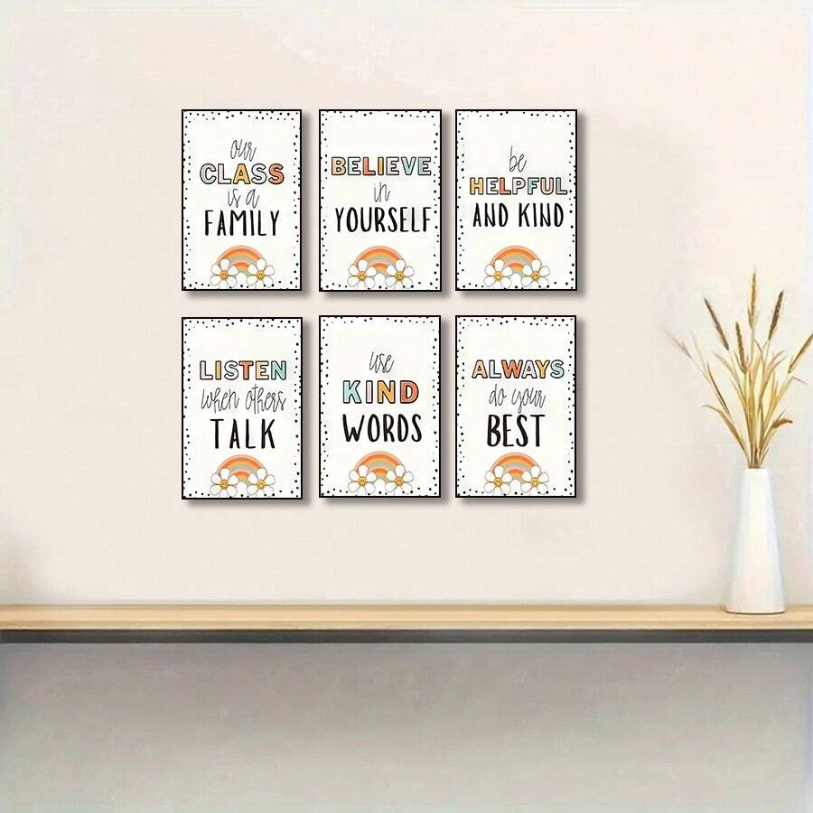 Unframed Boho Classroom Rules Poster 6pcs - Laminated, Classroom Rules ...