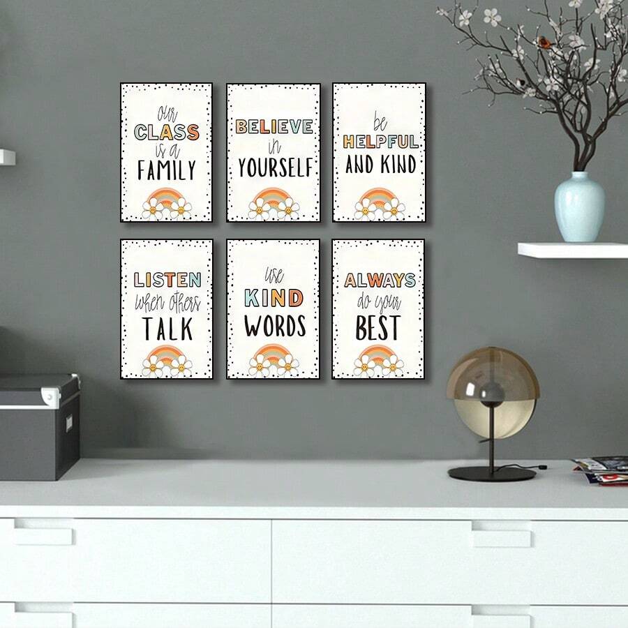 Unframed Boho Classroom Rules Poster 6pcs - Laminated, Classroom Rules ...