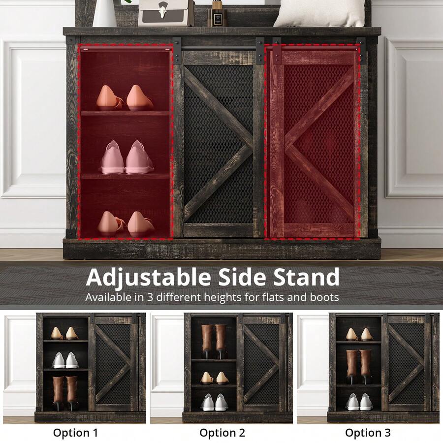 Farmhouse Style Hall Tree With Coat Rack, Shoe Cubbies, And 3 Drawers ...