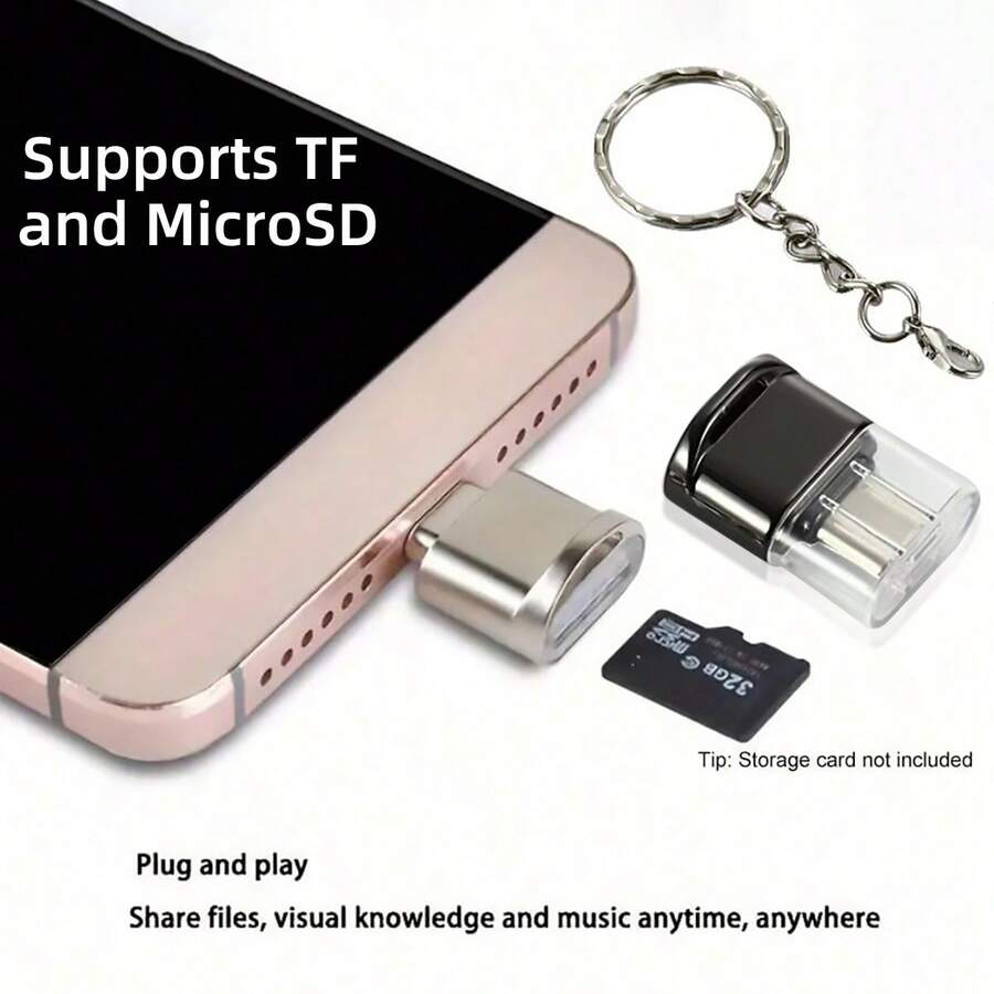 Zinc Alloy Type-C Card Reader & TF Memory Card Reader With Chain - Data ...