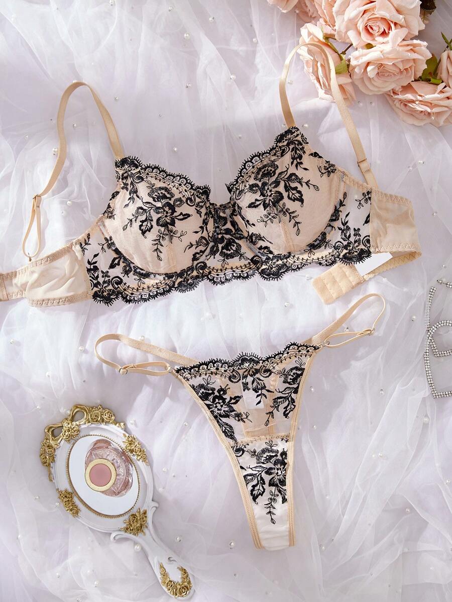Women's Soft Floral Embroidery Sexy Mature Lingerie Set | SHEIN USA