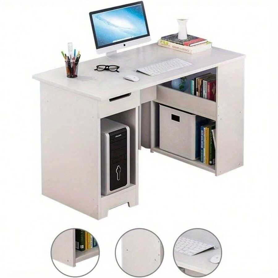 Computer Desk Storage Shelves Study Desk With Sliding Keyboard Wooden ...