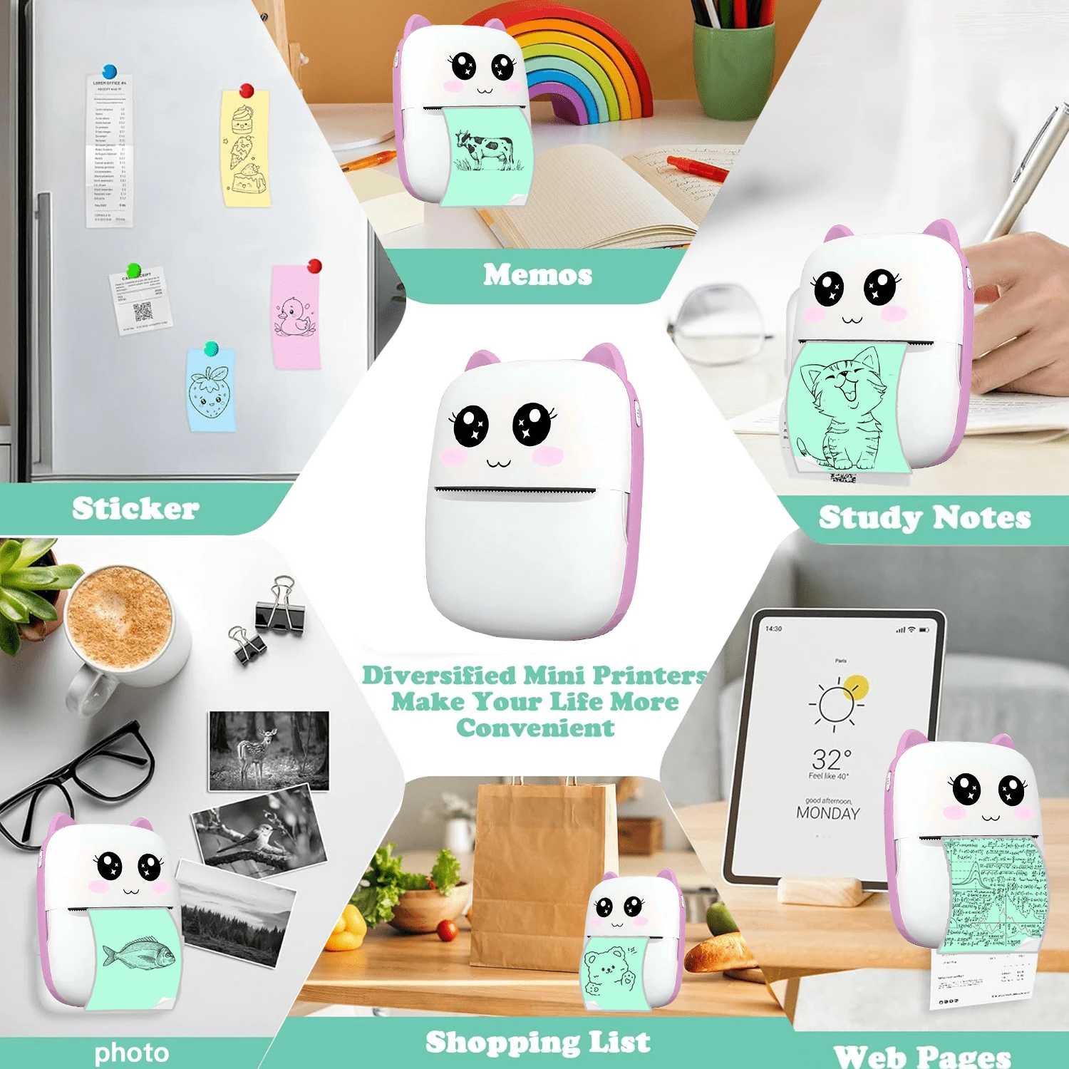 Mini Wireless Portable Photo Printer, Label Printer Thermal Printer ...