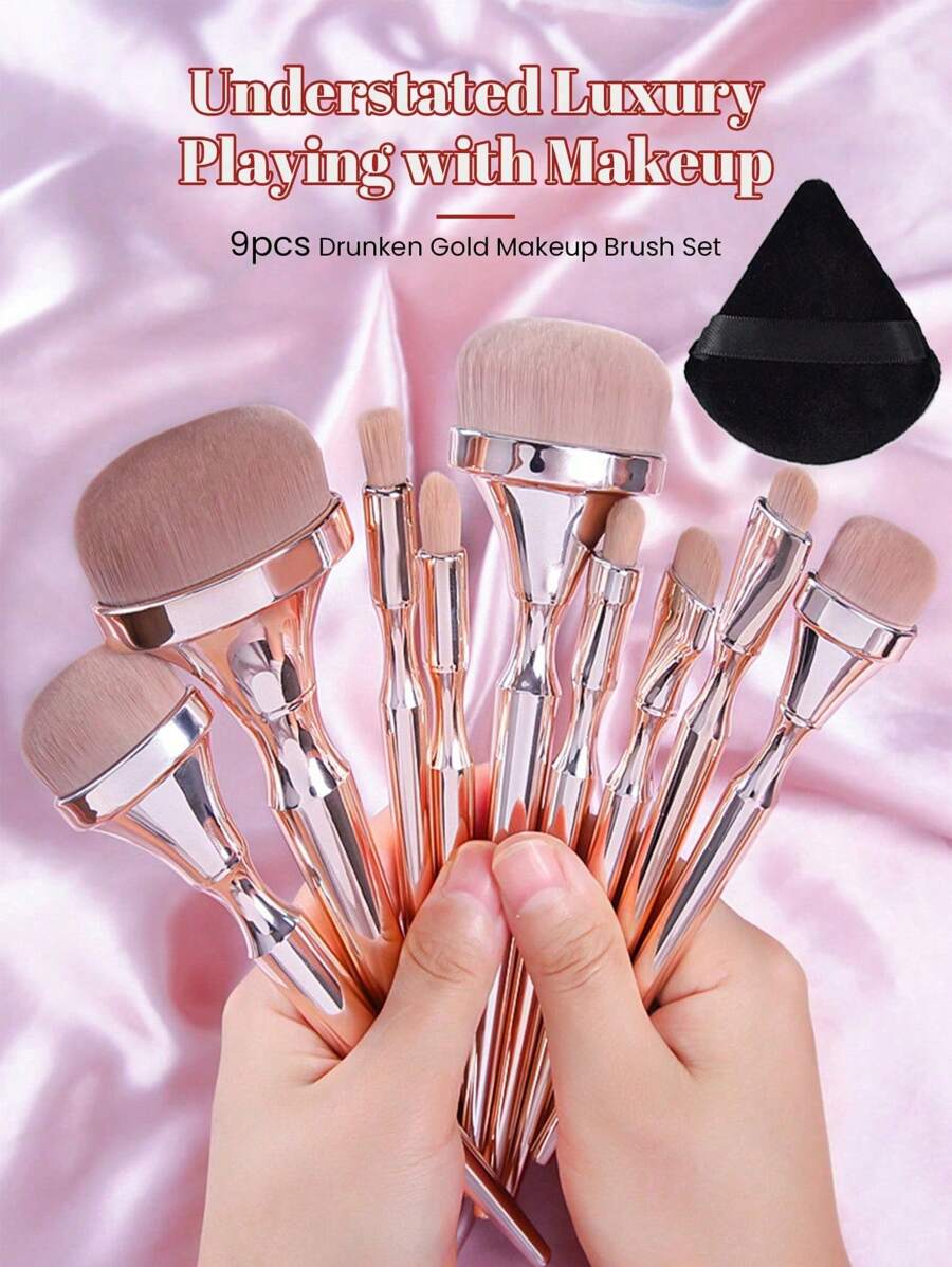 Goldenes Makeup Pinsel Komplett-Set, 9 Stücke Vollset, BB Creme Puder ...