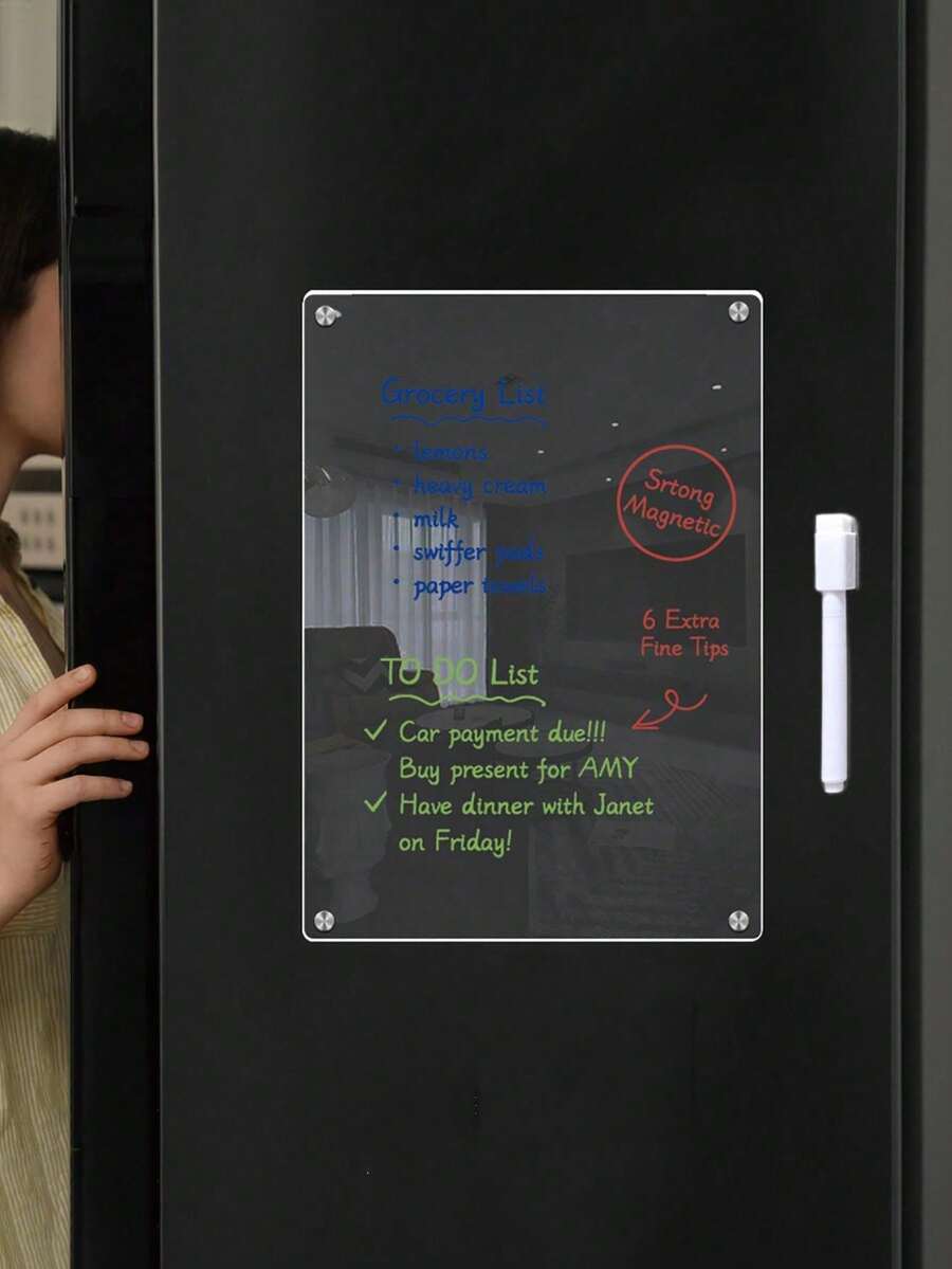 1pc Clear Acrylic Magnetic Message Board, Erasable Magnetic Fridge Magnets, Weekly Planner And ...