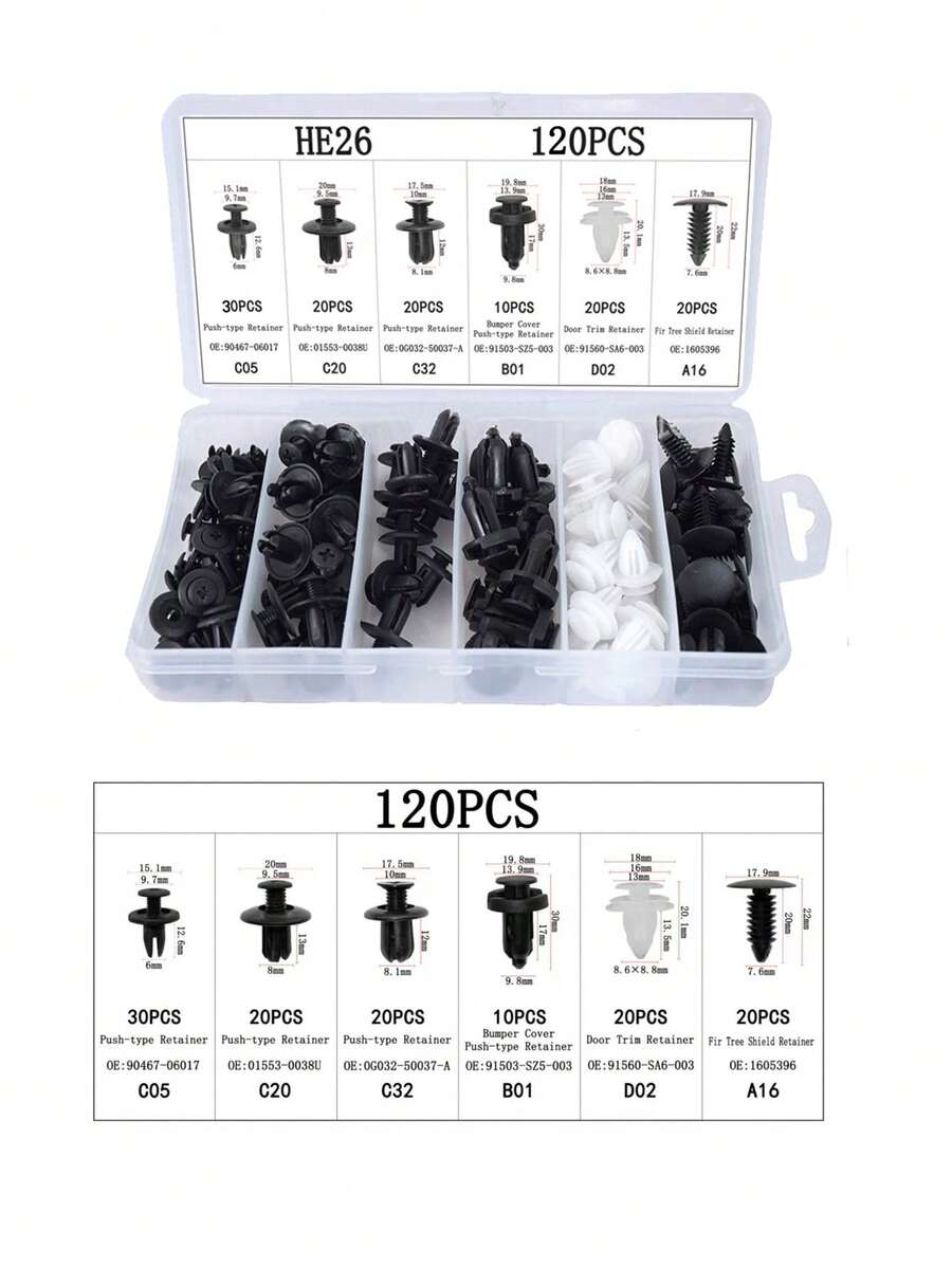 100pcs/120pcs Automotive Interior Trim Fastener Rivet Clips, Multi ...