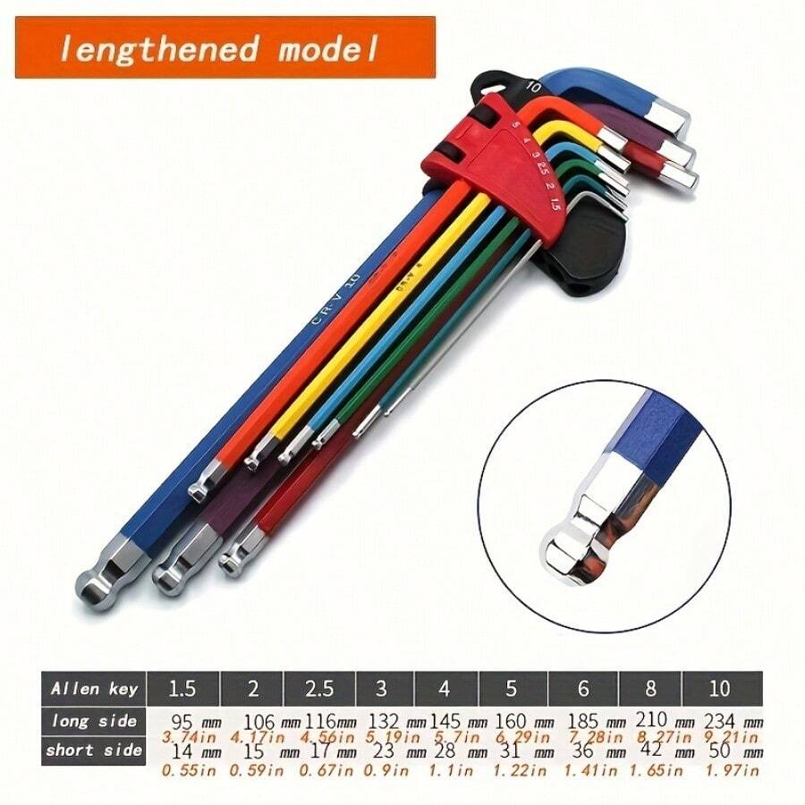 9pcs Long Arm Allen Key Set, Essential Hex Key Set For Bicycle Repair ...