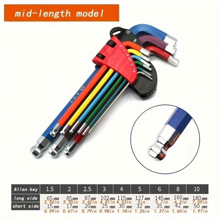 9pcs Long Arm Allen Key Set, Essential Hex Key Set For Bicycle Repair ...