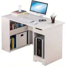 Computer Desk Storage Shelves Study Desk With Sliding Keyboard Wooden ...