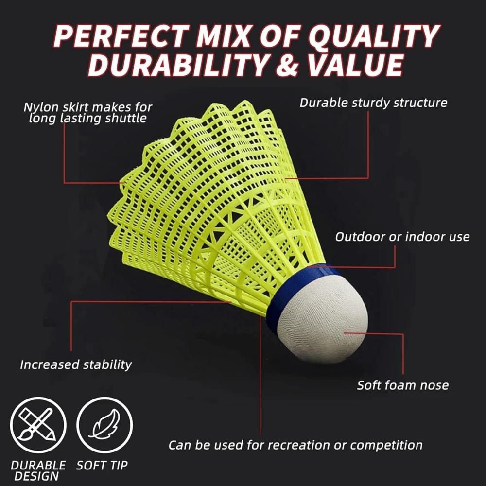 SPPHONEIX 12-Pack Nylon Yellow Badminton Shuttlecocks With High ...
